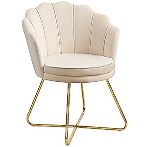 Furnimart Upholstered Accent Chair Living Room Chair, Velvet Curved Vanity Chair with Gold Plating Legs, Compy Cute Chairs for Bedroom, Living Room, Office, Guest Reception (Khaki)