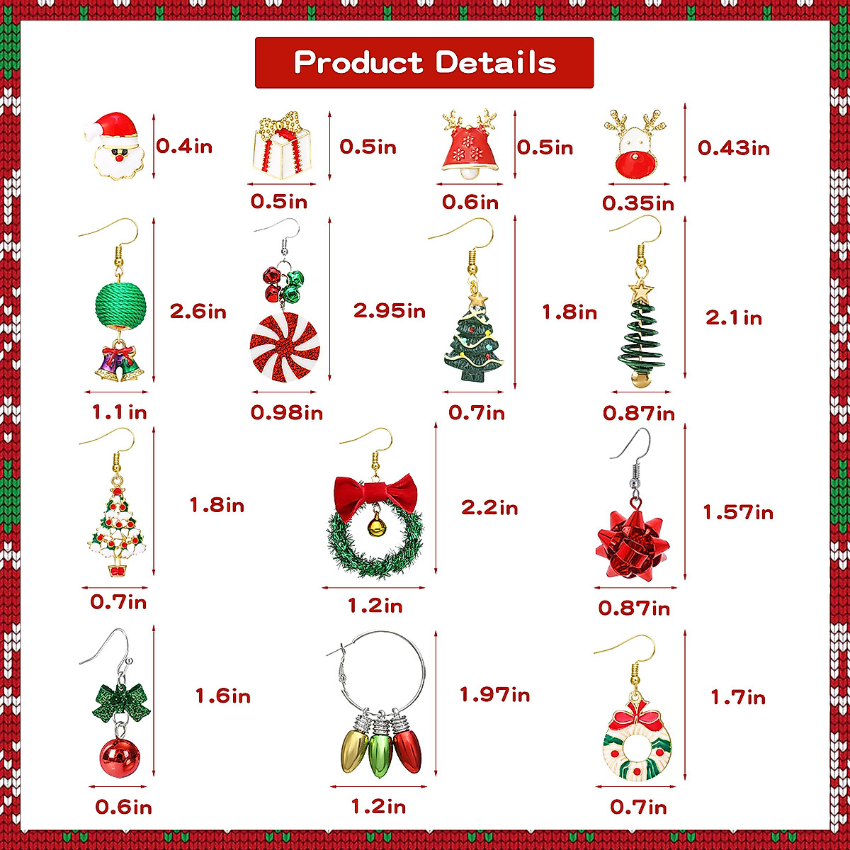 9/10/14/20 Pairs Christmas Earrings for Women Christmas Tree Bells Drop Dangle Earrings Holiday Earrings Xmas Jewelry…