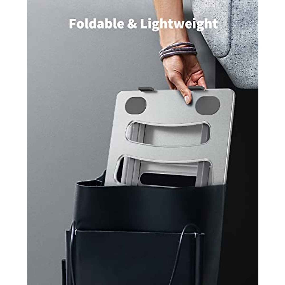 LORYERGO Adjustable Laptop Stand, Portable Laptop Riser for 17.3inch Laptops, Adjustment Laptop Stand for Desk, Portable Laptop Riser Holds Up to 17.6lbs Laptop Riser for Notebook - Sliver