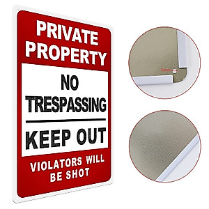 HANTAJANSS Retro Vintage Security Sign - 2 Pack No Trespassing Metal Yard Guard with Pre-Drilled Holes - Durable 12x12-Inch Sign for Home, Farm & Man Cave