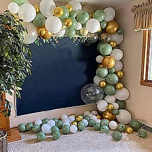 Olive Green Balloon Garland Arch Kit, White Gold Confetti Balloons Green Balloon and Gold Metallic Chrome Latex Balloons Set for Wedding Birthday Party Baby Shower Party Background Decoration