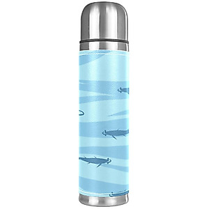 Stainless Steel Leather Vacuum Insulated Mug Retro Stripes| Thermos Water Bottle for Hot and Cold Drinks Kids Adults 16 Oz