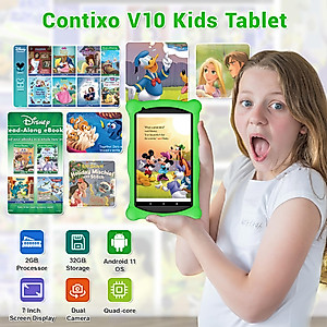 Contixo Kids Tablet V10, 7-inch HD, Ages 3-7, Toddler Tablet with Camera, Parental Control, 32GB,WiFi, Learning Tablet for Children with Teacher's Approved Apps, Kid-Proof Case & Stylus, Green