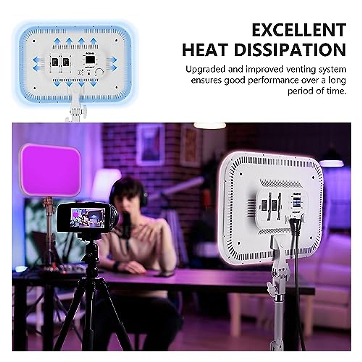 NEEWER 18.3" RGB LED Video Light Panel with App Control Stand Kit 2 Packs, 360° Full Color,60W Dimmable 2500K~8500K RGB168 LED Panel CRI97+ with 17 Scene Effect for Game/YouTube/Zoom/Photography,White