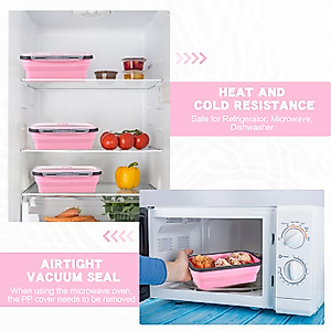 Uiifan Pink Collapsible Food Storage Containers Set Stackable Collapsible Bowls with Lids Airtight and Vent for RV Organization Lunch Meal Microwave Dishwasher Freezer Safe(1200 ML, 12 Pcs)