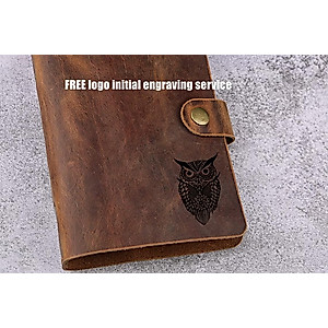 Personalized refillable 6 ring rustic leather A6 journal cover with pen holder, unique leather A6 refill planner binder sketchbook NA605SS
