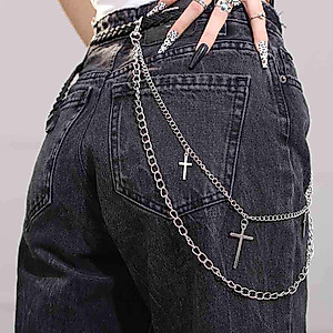 Tgirls Punk Goth Pant Hip Hop Pocket Jean Acrylic Wallet Layered Keychains Belt Trouser Chains for Women and Men (2 layer-Cross)