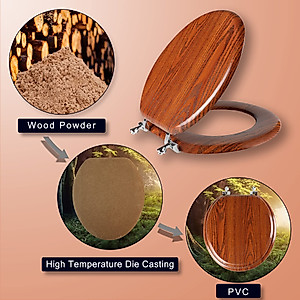 Round Toilet Seat Molded Wood Toilet Seat with Zinc Alloy Hinges, Easy to Install also Easy to Clean, Anti-pinch Wooden Toilet Seat by Angol Shiold (Round, Brownish Yellow)