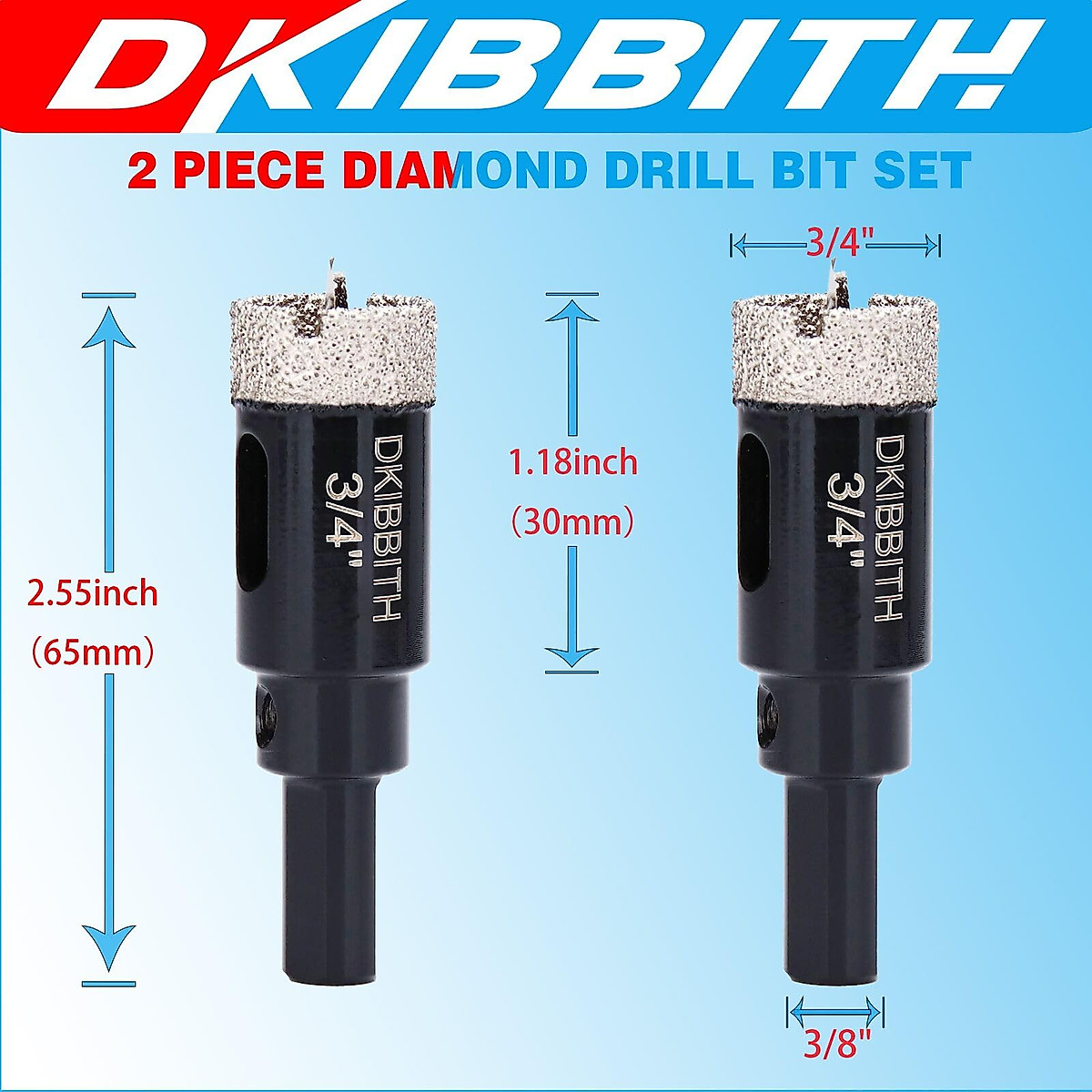 3/4" Diamond Hole-Saw Bits with Pilot Drill Bit - 2pc 3/4 inch Diamond Tipped Tile Hole Saws with Guiding Bit for Accurate Drilling, for Porcelain Tile Ceramic Pottery Granite Stone Glass Bottles 20mm