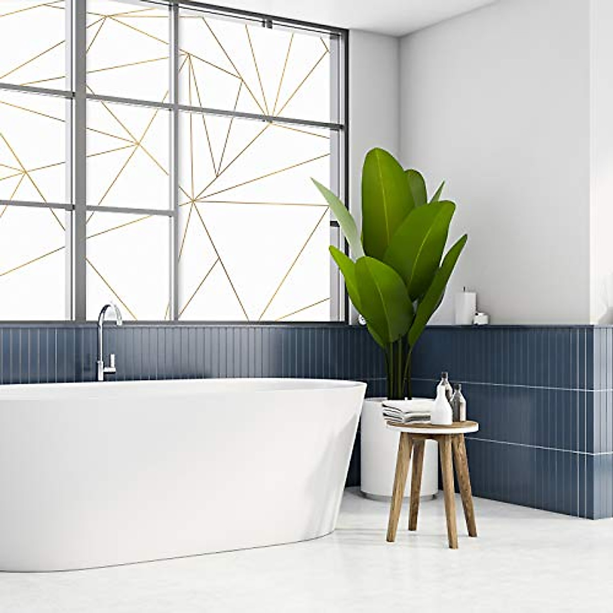 WPCTEV Window Film Non Adhesive Frosted Film Privacy Window Sticker Self Static Cling Vinly Glass Film Anti UV Decorative for Home Office White Geometry 17.5 Inch x 6.5 Feet