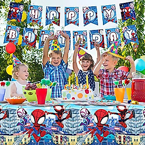 50pcs Spidey and His Amazing Friends Birthday Party Supplies Decorations, 24 Plates, 24 Napkins, 1 Tablecloth and 1 Pull Flag, Birthday Party Favors for Kids Boys Girls