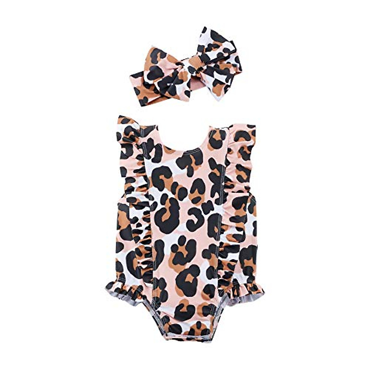 Mud Pie baby girls LEOPARD SWIMSUIT AND HEADBAND, Pink, 12-18 Months US