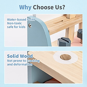 ROBOTIME Tool Bench Set for Toddlers - Mini Wooden Work Bench for Kids, Construction Toys w/Wooden Tools, Educational Pretend Play Gift Building Toy Tools Set for 18 Months 2 3 4 5 Boys Girls
