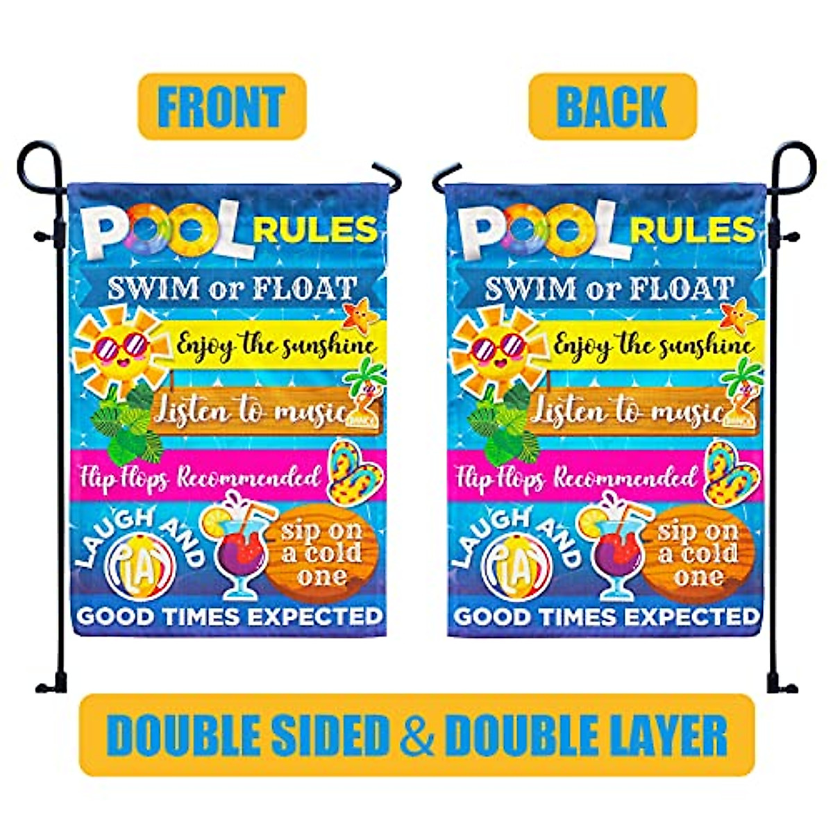Pool Rules Signs and Decorations Outdoor, Summer Garden Flag Double Sided Burlap 12x18Inch