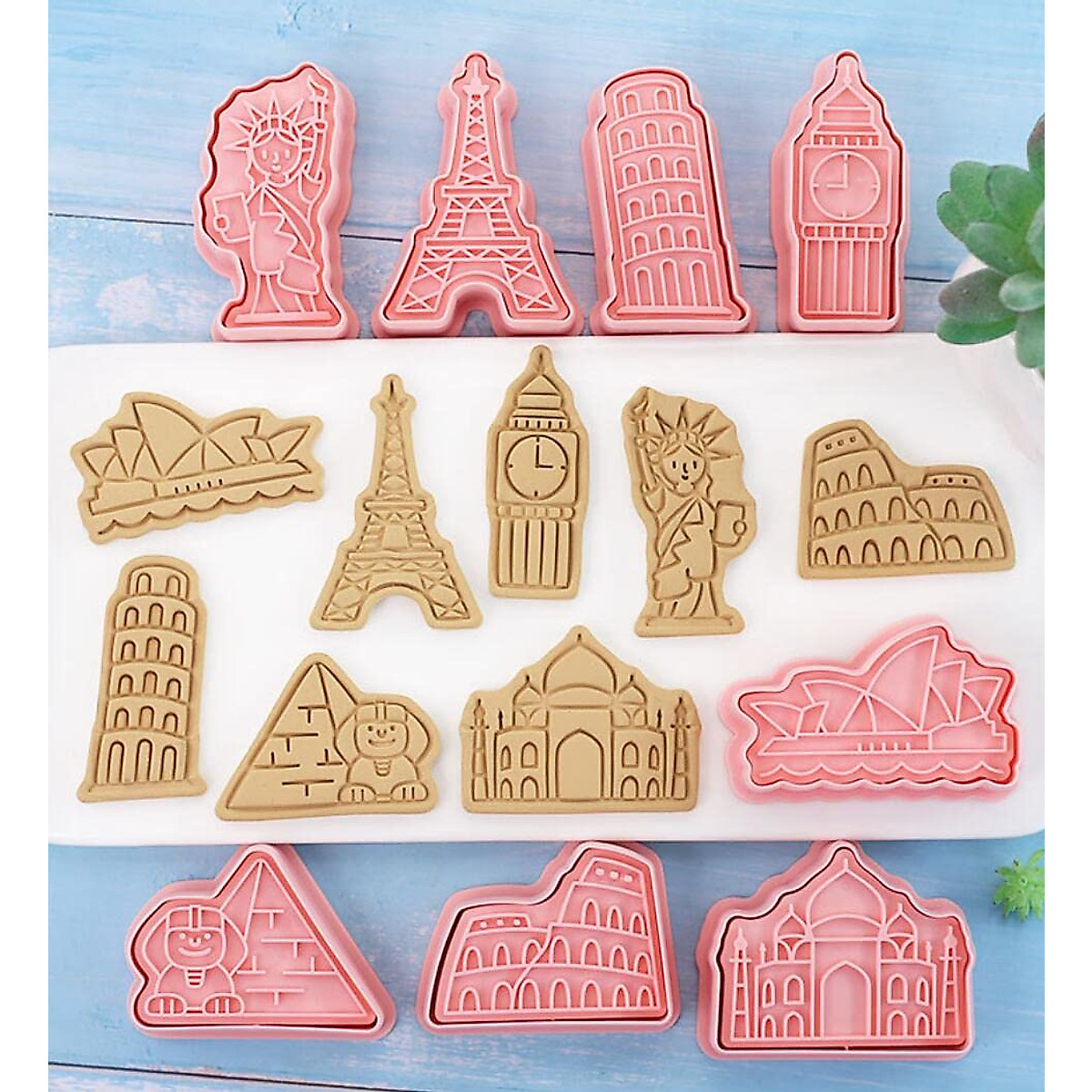 8 Pieces Statue of Liberty Cookie Moulds For Baking Cookie Mould Press Eiffel Tower Cookie Mould Set Kitchen Tools Plastic Cookie Stamps (Statue of Liberty)