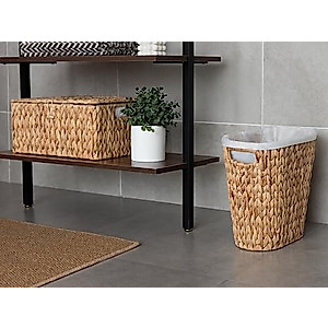 StorageWorks Wicker Waste Basket, Wicker Trash Basket with Built-in Handles, Handwoven Water Hyacinth Trash Can, Wicker Garbage Can for Bedroom, Bathroom, 1 Pack
