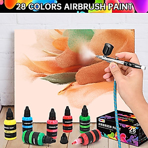 28-Color Airbrush Paint Set (30 ml) – Water-Based Acrylic, Ready-to-Spray Opaque, Pearl, and Neon Colors for Beginners, Hobbyists, and Artists