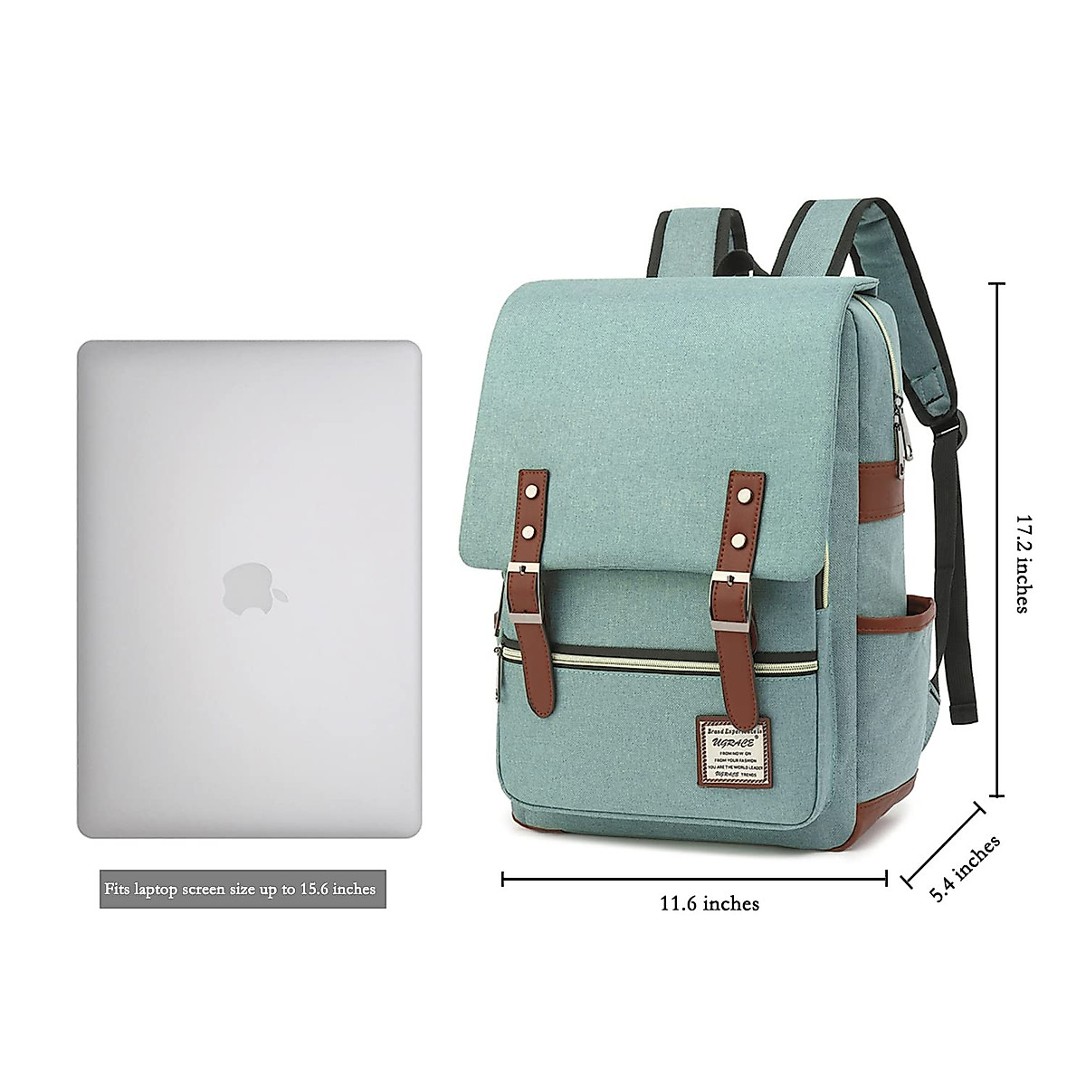 UGRACE Slim Business Laptop Backpack Elegant Casual Daypacks Outdoor Sports Rucksack School Shoulder Bag for Men Women, Tear Resistant Unique Travelling Backpack Fits up to 15.6Inch Laptop in Green…