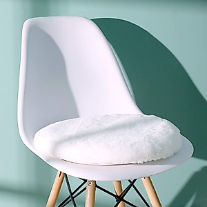 Shinnwa White Round Dorm Fur Chair Cushion Pad with Furry Faux Fur Cover Small Mini Cute Seat Cushion for Kids Desk Chair Teen Girls Bedroom Décor 16 Inch
