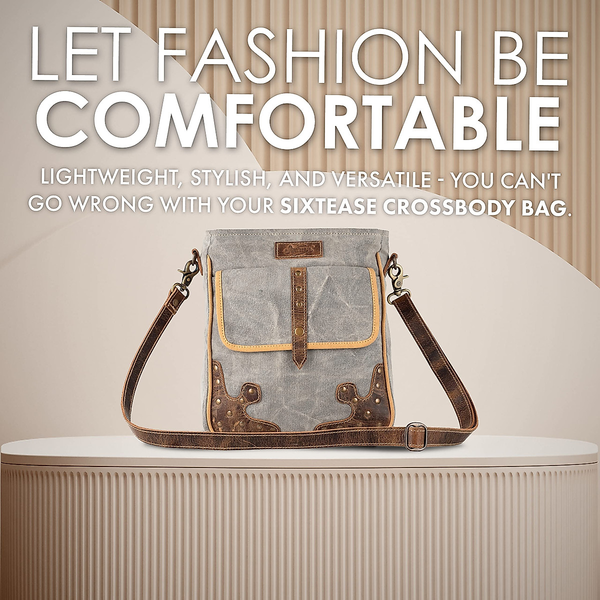 SIXTEASE Crossbody Bag for Women Vintage Style Genuine Leather, Upcycled Canvas, Rug, or Hair On - Cross Body Womens Bags with Inside Zipper Pockets - Ceilo