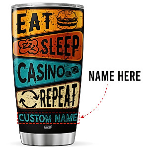 CUBICER Personalized Tumbler Travel Cup With Lid Insulated Mug Casino Theme Gifts For Men Coffee Mug Funny Sayings Double Wall Tumblers Wine Stainless Steel Cups At Christmas Birthday
