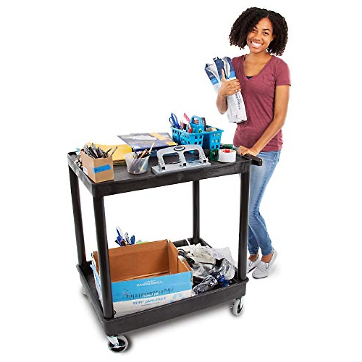 Original Tubstr Hybrid | Large Flat Top Utility Cart | Heavy Duty Service Cart Holds Up to 400 lb. | Lipped Top Shelf & Deep Tub Bottom Shelf | Ideal for Warehouse, Cleaning & More (32in x 24in)