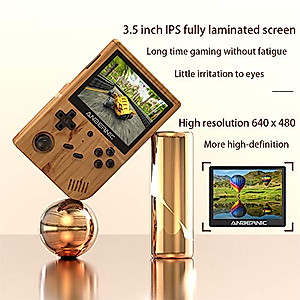 HAIHUANG RG351V Handheld Game Console , Plug & Play Video Games Supports Double TF Extend 256GB , Portable Game Console 3.5 Inch IPS Screen 2521 Games (Wood), LE