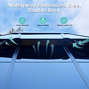 PHI VILLA 10' x 10' Hardtop Gazebo Outdoor Pavilion Tents Metal Frame Curved Roof Patio Gazebo with Netting and Curtains for Parties,Patio, Garden, Lawn(Brown)