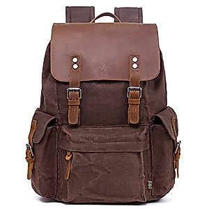 TSD Brand Waxed Canvas Leather Backpack Vintage Laptop Backpack, Water Resistant College School Business Computer Bag , Shoulder Rucksack Outdoor Hiking Travel Casual Daypack for Men Women(Brown)