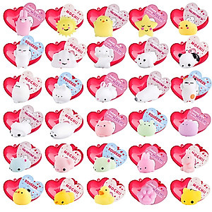 FiGoal 30 PCS Valentine’s Day Kids Gift Mochi Set with 30 Assorted Mochi Filled Hearts and 30 Valentines Gift Cards for Kids Classroom Prize Student Toy Present Valentine Gift Exchange