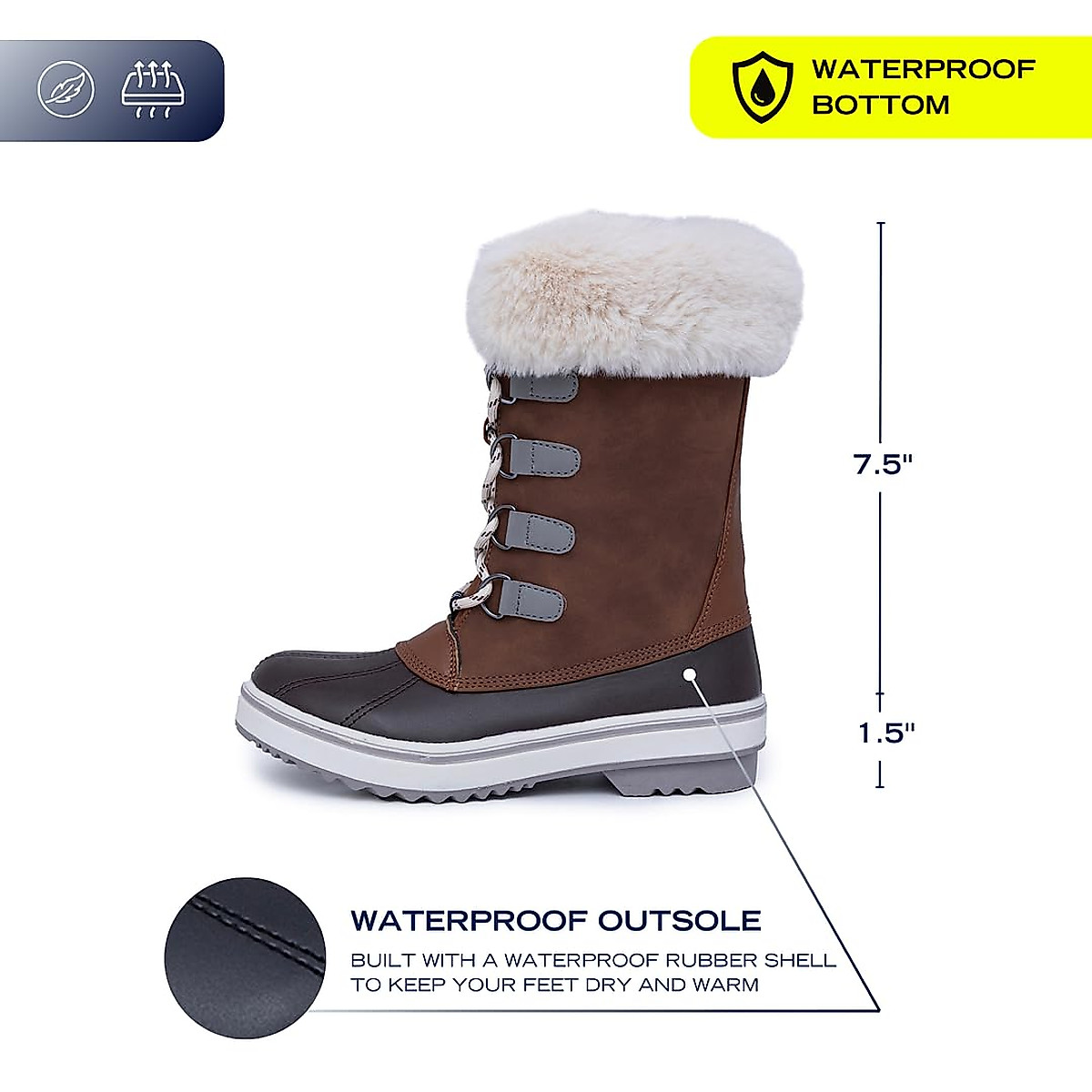 NAUTICA Women's Lace-Up Winter Snow & Rain Boots - Water-Resistant Insulated Boots with Cozy Faux Fur Lining for Warmth and Comfort-Glenoak-Brown Size-10