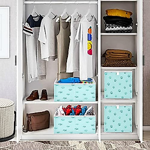 Kigai Paw Print Cube Storage Bins - 11x11x11 In Large Foldable Storage Basket Fabric Storage Baskes Organizer for Toys, Books, Shelves, Closet, Home Decor