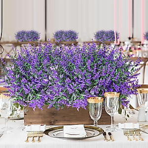 IVITA 6pcs Artificial Lavender Plant Faux Plastic Purple Flowers UV Resistant Lifelike Shrubs for Home Wedding Kitchen Garden Patio Window Box Office Table Centerpieces Indoor Outdoor Decor
