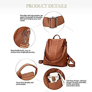 Women Backpack Purse Waterproof Nylon Anti-theft Rucksack Lightweight Shoulder Bag (Brown)
