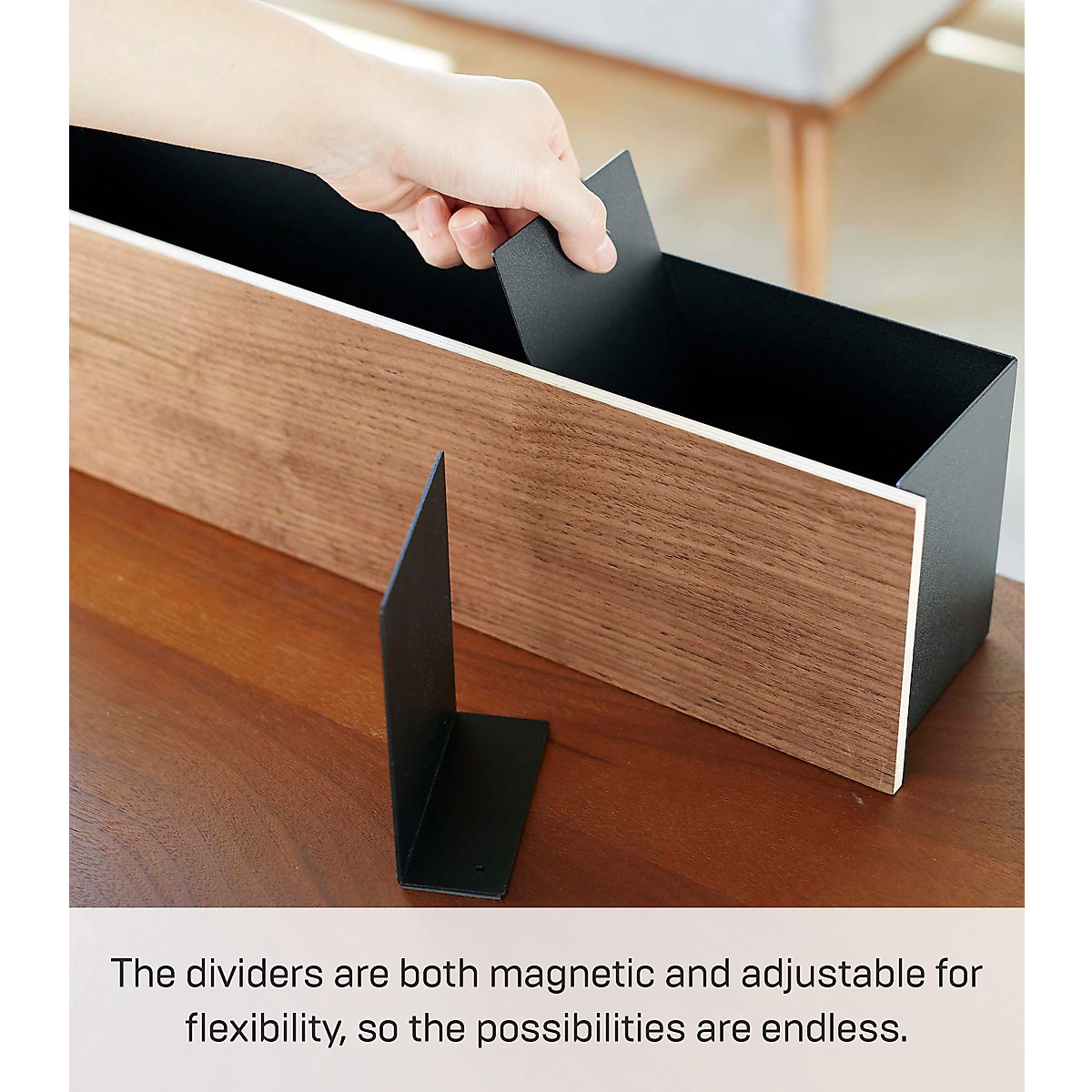 Yamazaki Home Rin Desk Organizer - Tv Remote Control And Pen Holder - Large - Steel + Wood