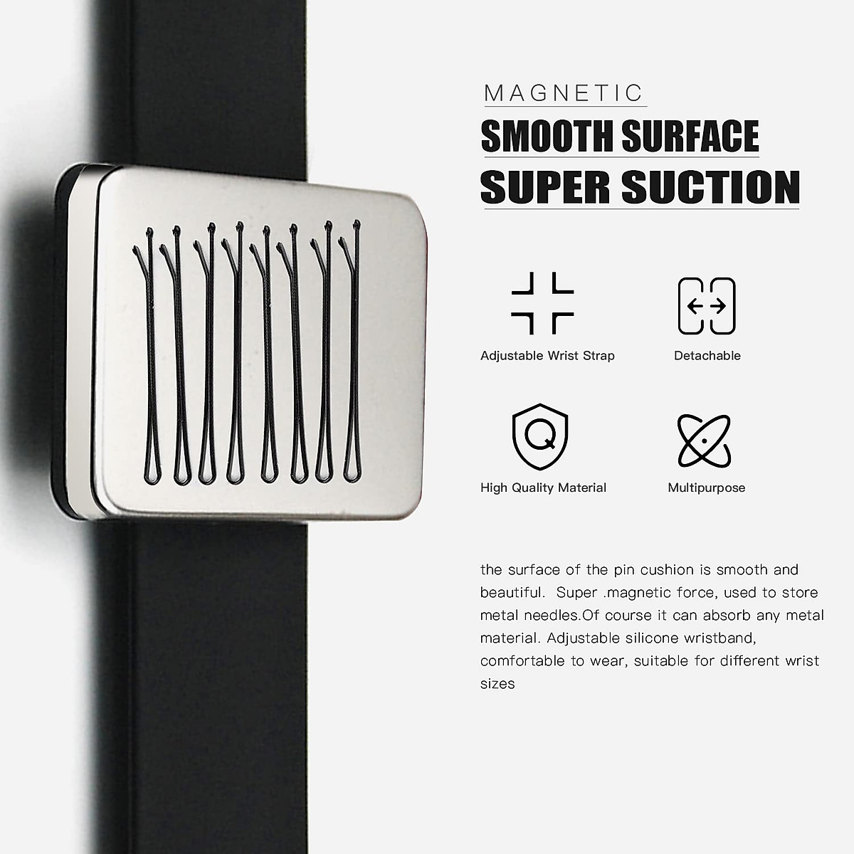 9 Pcs Hair Parting Comb Rat Tail Comb Set- 2 Pieces Braiding Comb Styling Comb 1 Fine and Wide Tooth Comb and Magnetic Wrist Sewing Pincushion Pin Cushion Holder with 5 Alligator Hair Clip (Black)