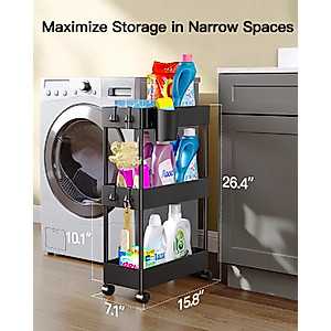 Pipishell Slim Storage Cart with Wheels, Bathroom Cart Organizer Bathroom Storage Small, Rolling Cart for Bathroom, Laundry Room, Kitchen, Narrow Space, Black PIUC04