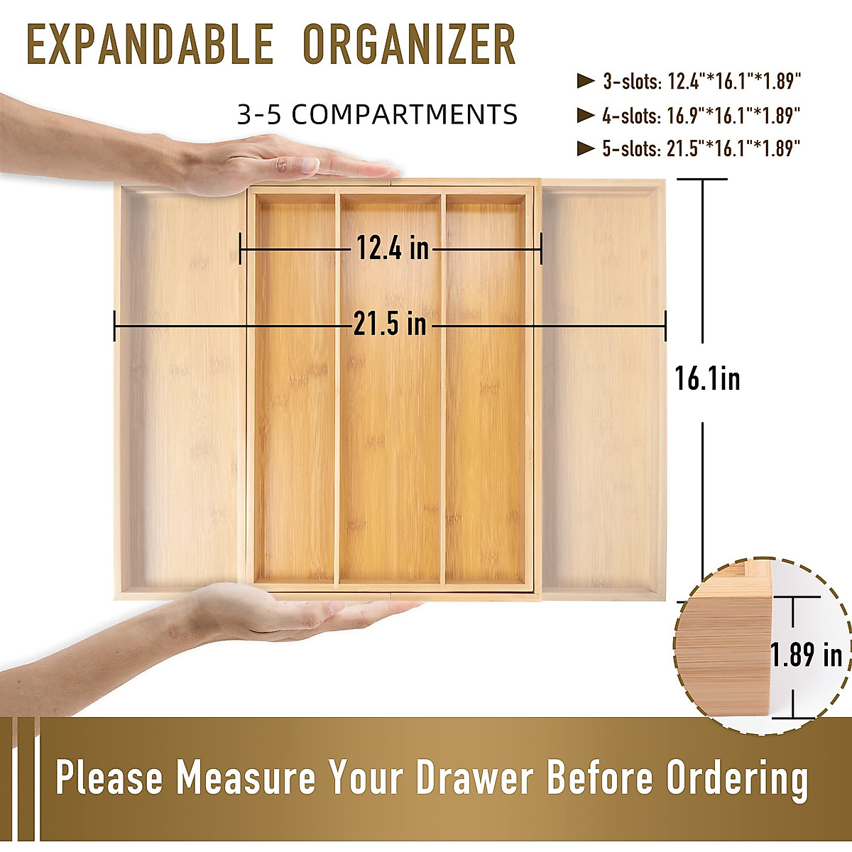 Besilord Silverware Organizer Expandable Kitchen Drawer Organizer Bambooo Utensil Organizer Silverware Tray for Drawer Flatware Cutlery Organizer