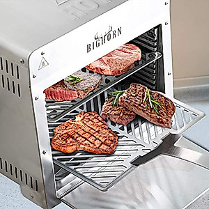 BIG HORN OUTDOORS Portable Infrared Broiler Propane Gas Grill, 1500 Degree Stainless Steel Tabletop Quick Cooking Steak Grill for Meat, Seafood, Veggies