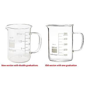 Microyn Glass Beaker with Handle, Beaker Mug with Pouring Spout, Double Graduated, 500ml (16.9oz/2.1cup)
