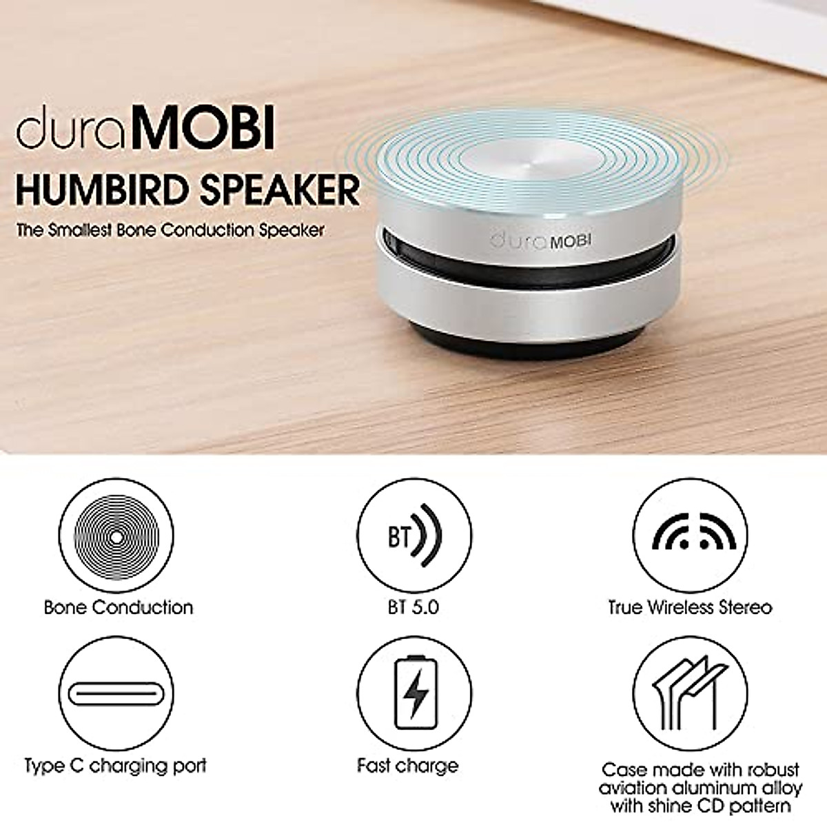 Mini Speaker,Leepesx 2 Packs Wirelessly BT Speaker Bone Conduction Speakers Mini Portable Loud Stereo Sound Built-in Mic Sound Box for Home,Outdoor,Travel,Silver