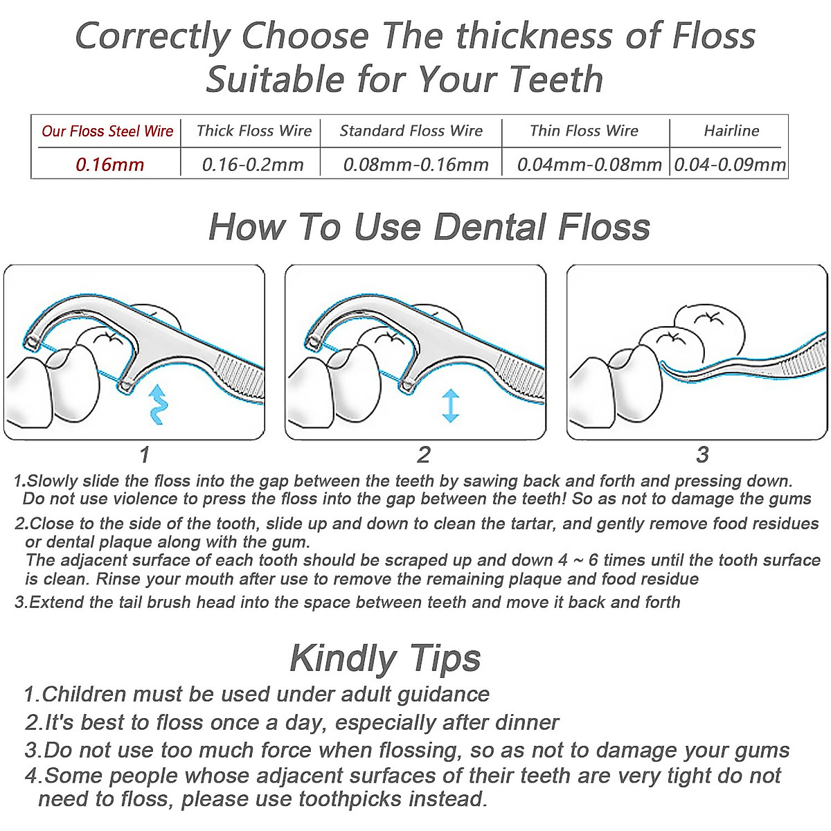 GELMAY Portable Toothpicks Pocket Set, Dental Floss Picks, Reusable Flosser, Travel Tooth Picker, Flossers for Adults, Stainless Steel Teeth Cleaning Kit