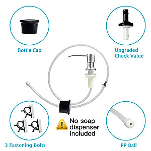 Sink Soap Dispenser Extension Tube kit with Upgraded Check Valve, 47” Silicone Tube, Not Easy to Bend, Stopper Cap to Fit Most Soap Containers, No Need to Fill The Little Bottle Again
