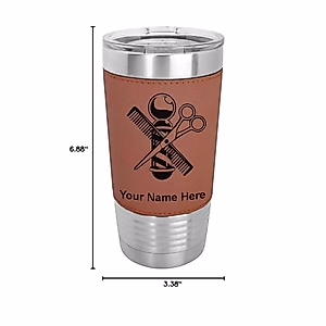 LaserGram 20oz Vacuum Insulated Tumbler Mug, Barber Shop Pole, Personalized Engraving Included (Faux Leather, Dark Brown)