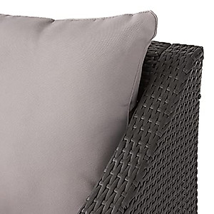 Christopher Knight Home Antibes Outdoor Wicker Loveseat and Table Set with Water Resistant Cushions, 2-Pcs Set, Grey / Silver