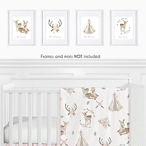 Sweet Jojo Designs Blush Pink and Mint Wall Art Prints Room Decor for Baby, Nursery, and Kids for Boho Woodland Deer Floral Collection - Set of 4 - Be Kind, Be Strong, Be Brave, Be True