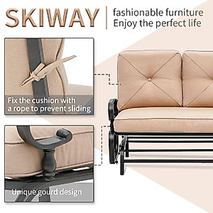 Omelaza Patio Bench, Porch Glider Outdoor Swing Glider Rocking Loveseat, Steel Frame Chair with Thick Cushion (Brown)