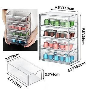 ELLDOO Coffee Pod Holder with 4 Drawers, Acrylic Coffee Pod Organizer for K Cup Espresso, Clear Coffee Capsule Storage Holder Desk Organizer Box for Coffee Bar Office Home Coffee Station Counter