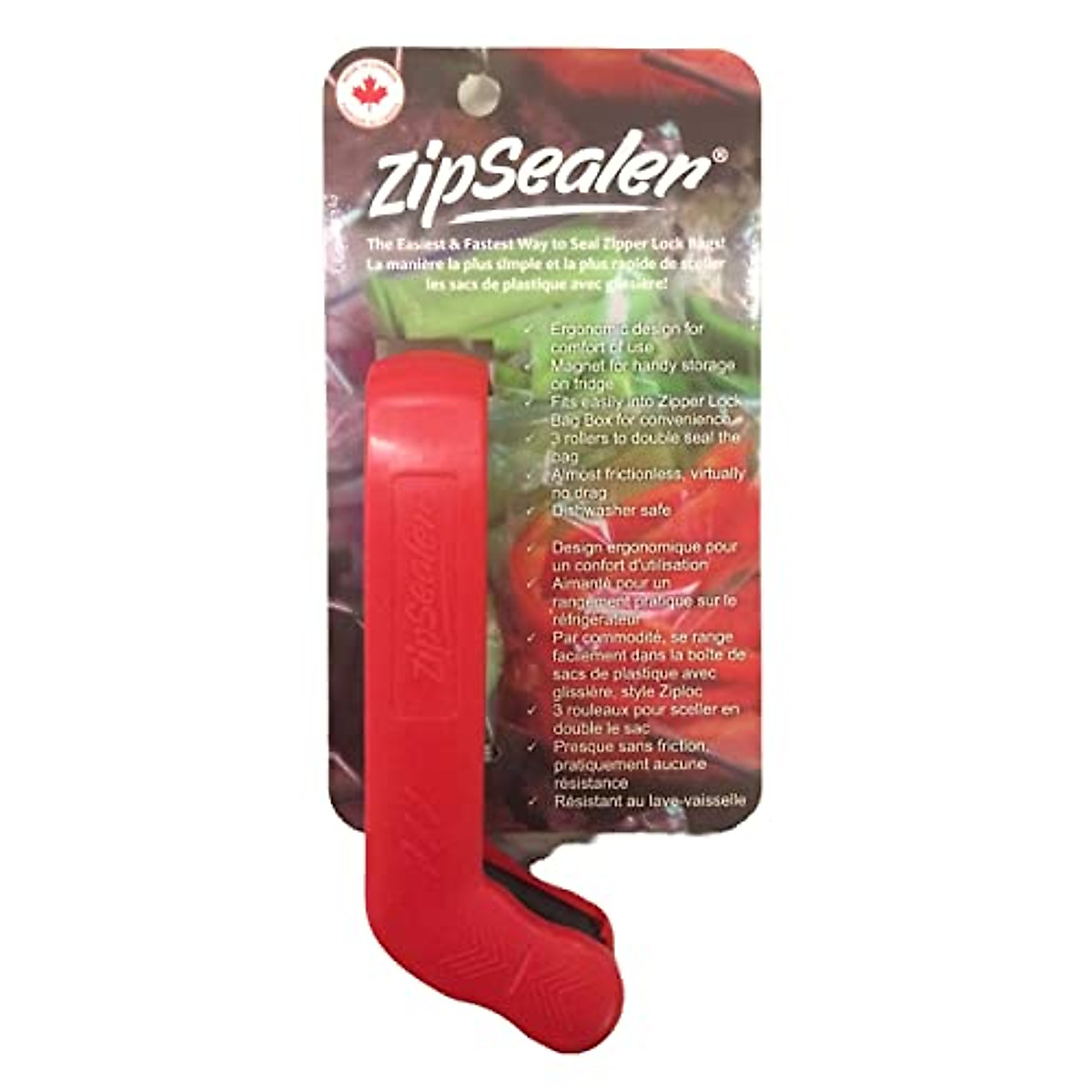 ZipSealer- The Original Zipper Lock Bag Sealer. The Easiest & Fastest Way To Seal Zipper Lock & Zip Top Bags. Patented. (Red)