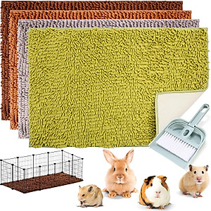 Timgle 4 Pieces Guinea Pig Cage Liners with Cleaner Set Washable Reusable Guinea Pig Bedding Absorbent for Guinea Pig Training Pad Supplies and Other Small Animals, Mixed Colors (24 x 16 Inch)
